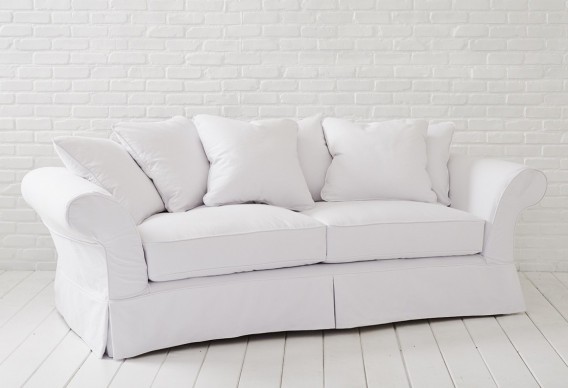 Shabby Chic Couture Floris Slipcovered Sofa in White Denim Matelasse